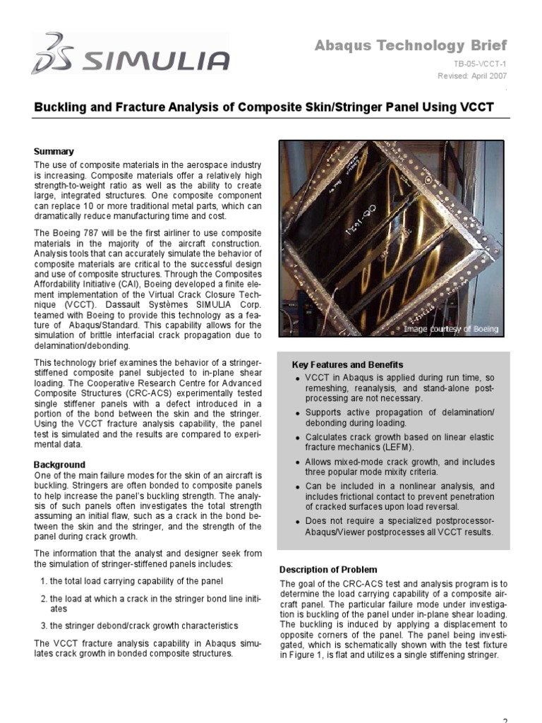 Buckling and Fracture Analysis of Composite Skin-Stringer Panel Using Abaqus and VCCT 2005 | PDF ...
