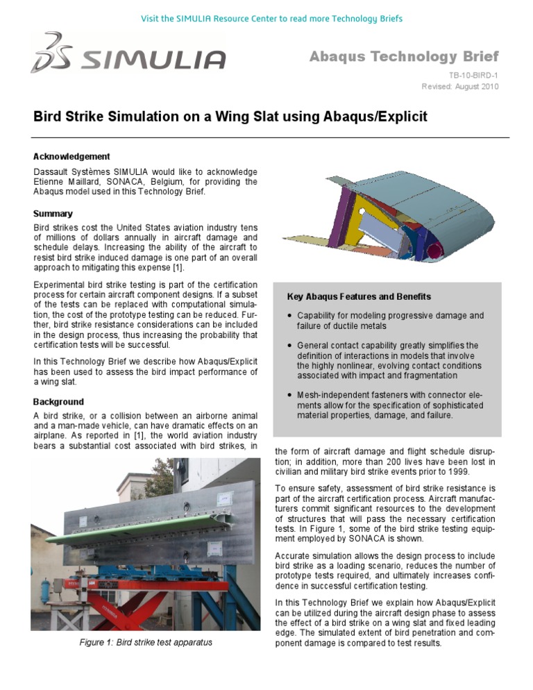 Bird Strike Simulation On A Wing Slat Using Abaqus/Explicit 2010 | PDF | Simulation