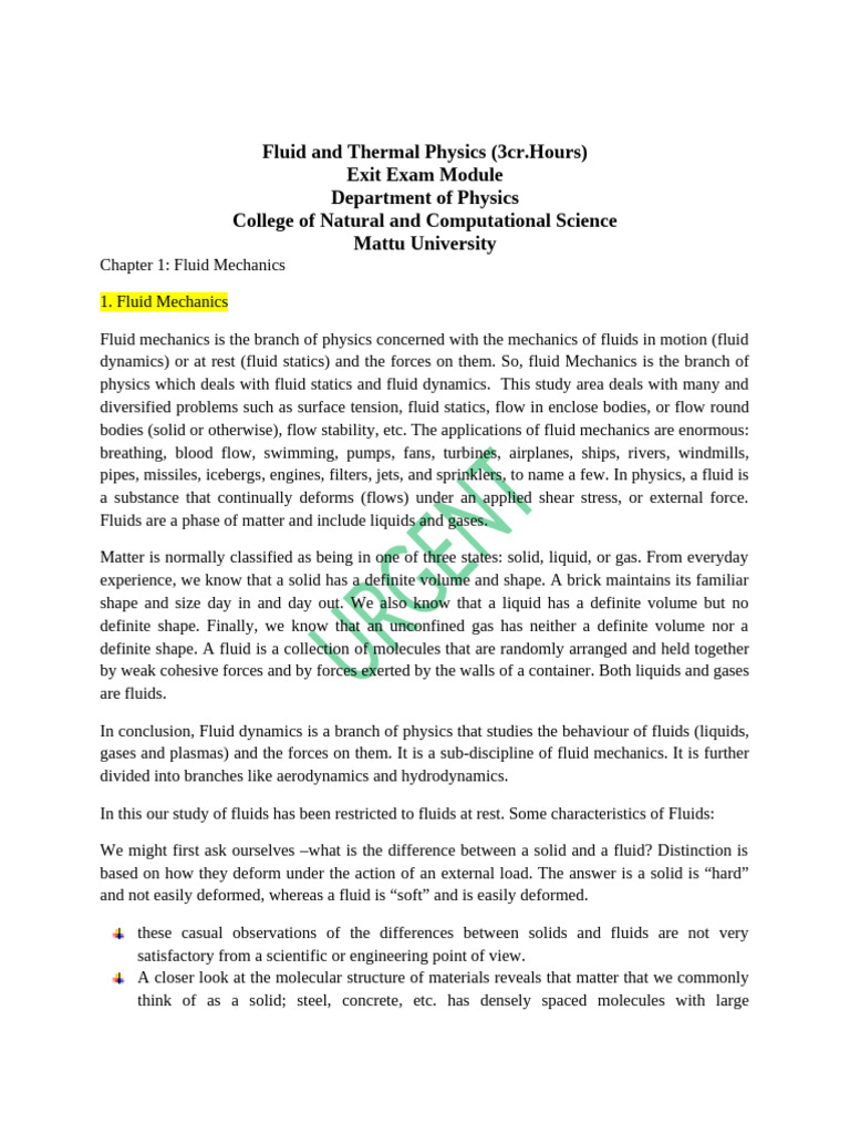 Fluid Mechanics Module | PDF | Fluid Dynamics | Buoyancy