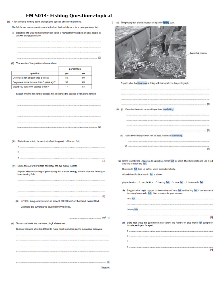 Fisheries Topical Worksheet | PDF