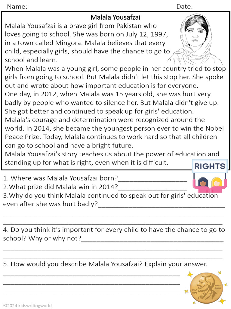 Grade 4 Reading Comprehension Malala Yousafzai | PDF | Malala Yousafzai
