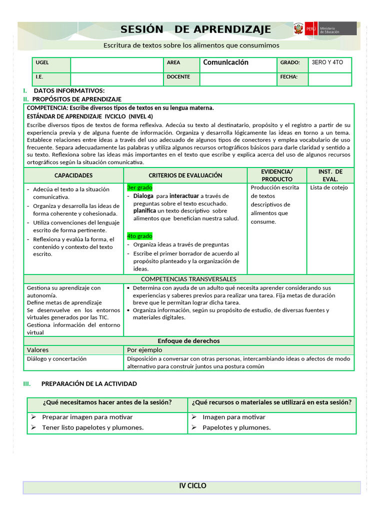 19 de JUNIO -COM- Escritura de Textos Sobre Los Alimentos Que ...