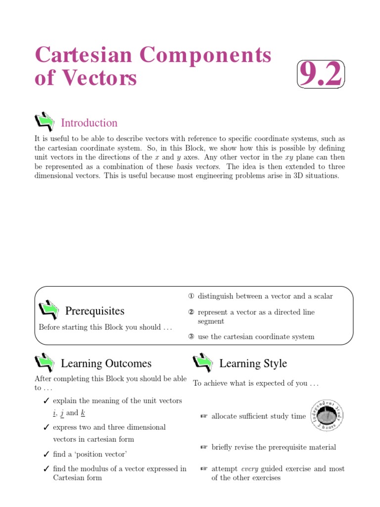 Cartesian Components of Vectors | PDF | Cartesian Coordinate System ...
