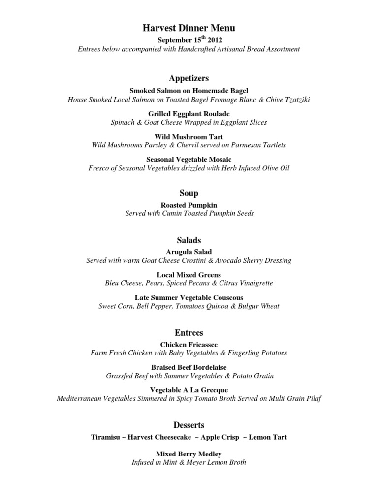Harvest Dinner Menu | PDF