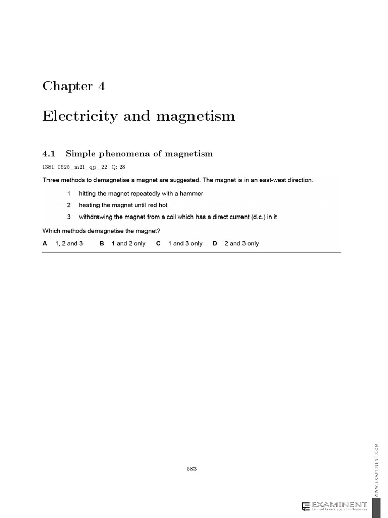 Magnetism MCQ S | PDF | Electromagnetism | Physical Phenomena