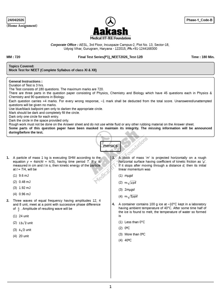 FTS-12B(P1)_24-04-2026_H.A (2) | PDF | Gases | Electric Field
