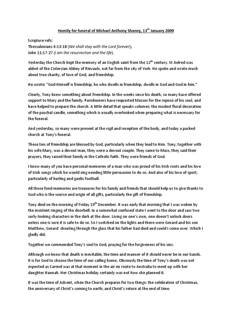 Homily For Funeral of Michael Anthony Shanny | PDF | Resurrection Of ...
