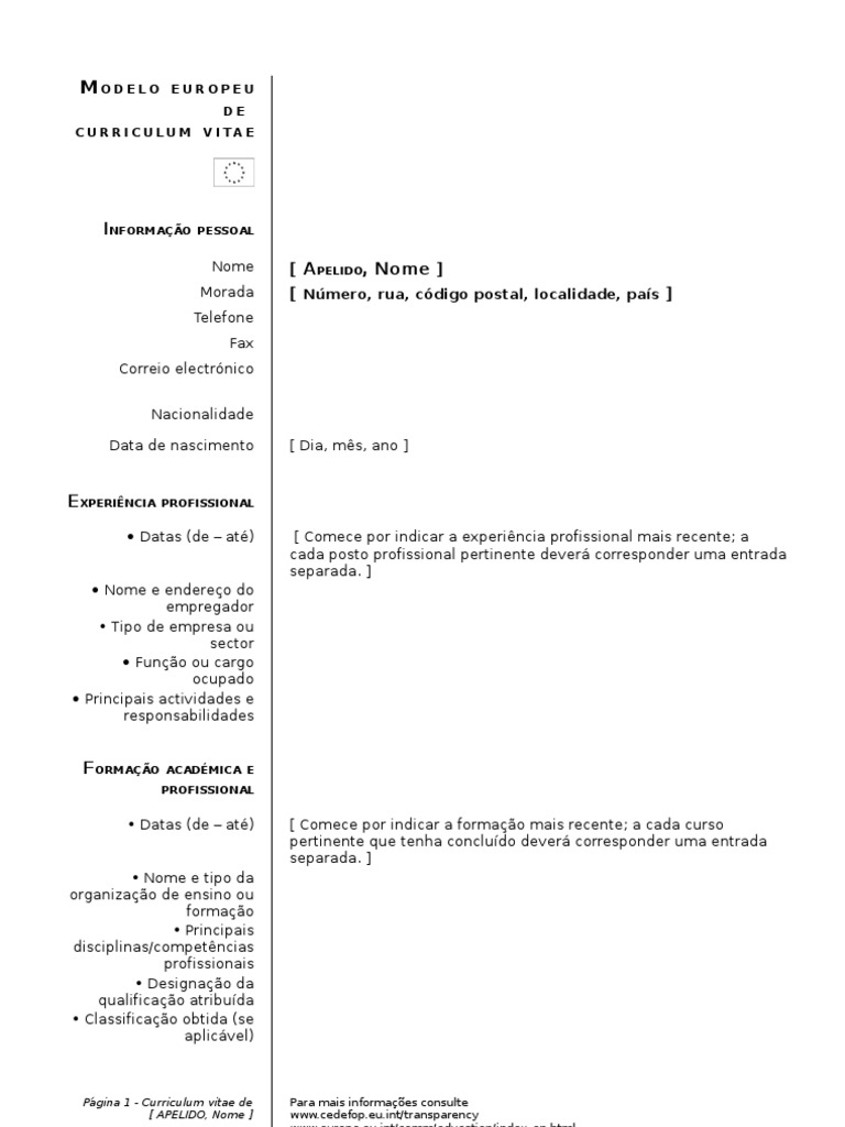 Modelo Europeu de CV | PDF