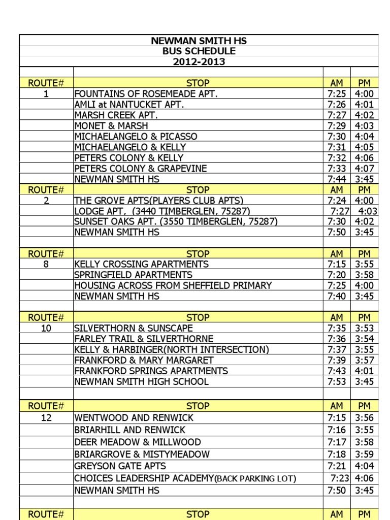 2012-2013 Bus Routes - Smith High School | PDF