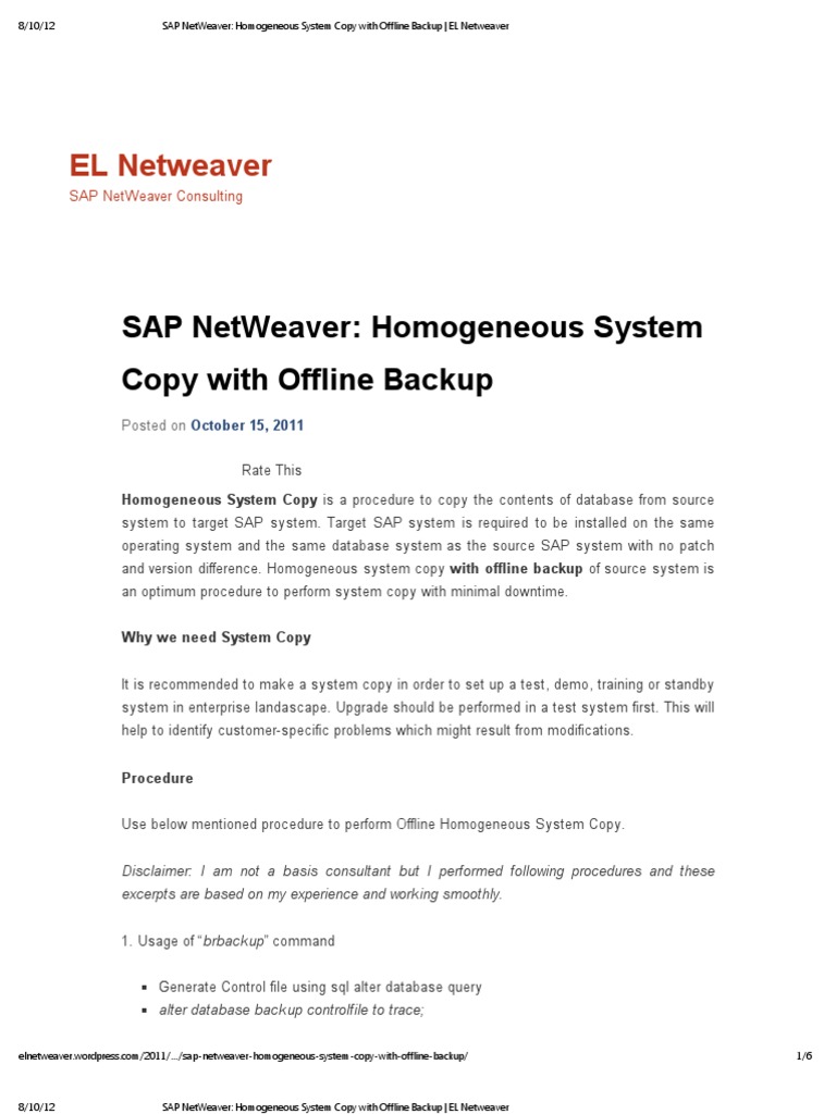 Sap Netweaver Homogeneous System Copy With Offline Backup El Netweaver Pdf Computer File