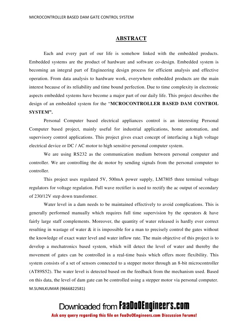 Microcontroller Based Dam Gate Control System Project | PDF | Electric Motor | Microcontroller