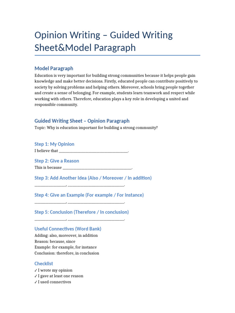 Opinion Writing Guided Sheet | PDF