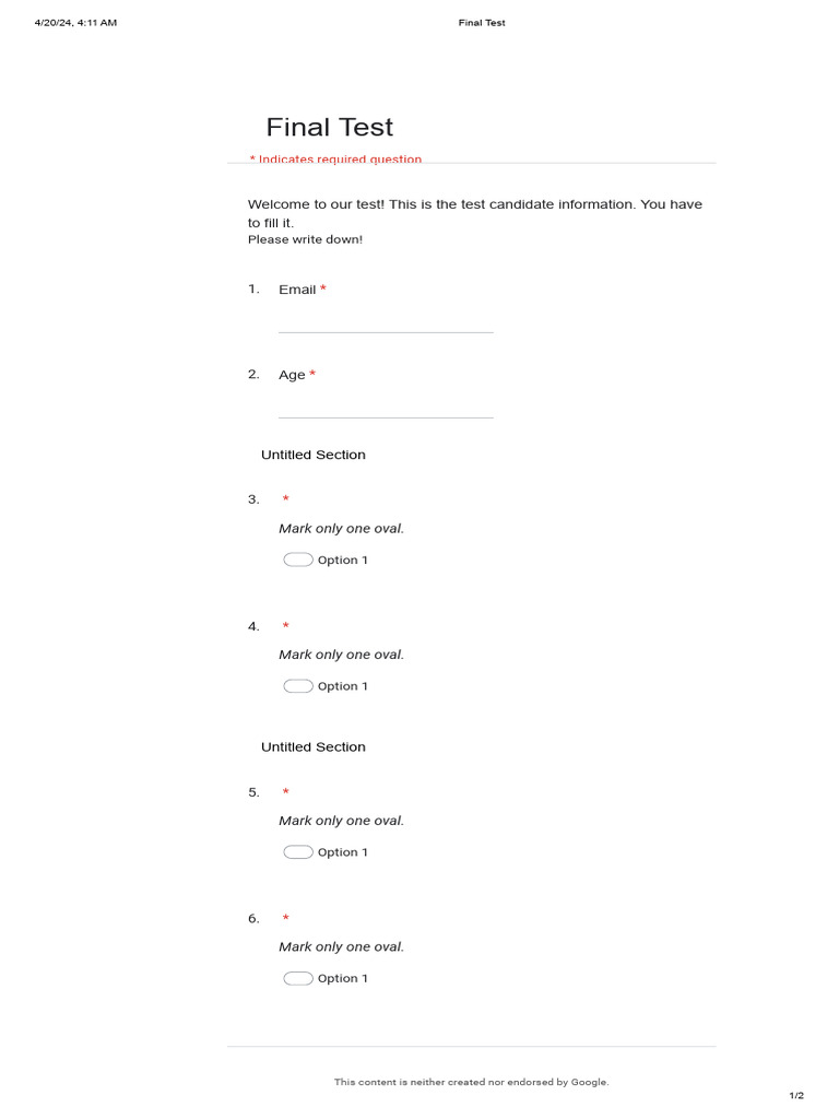 Final Test - Google Forms | PDF