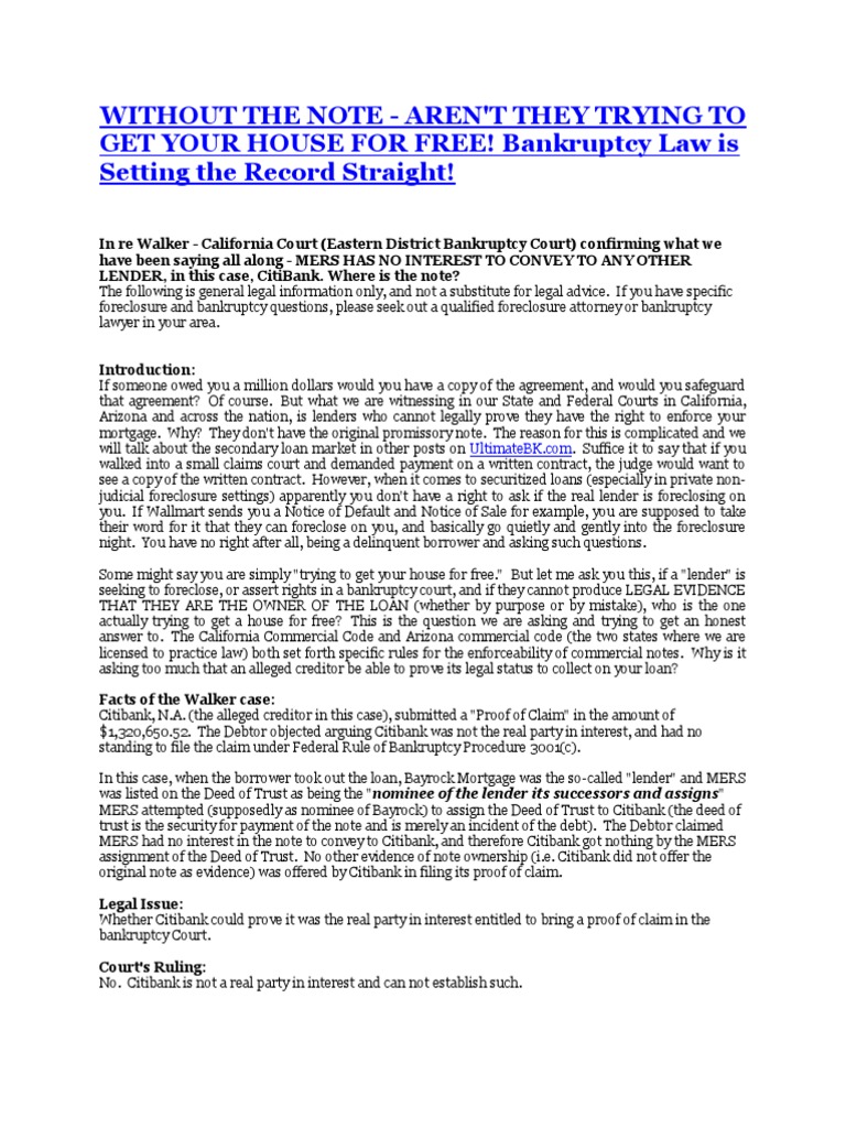 No Foreclosure Without The Note | PDF | Deed Of Trust (Real Estate ...
