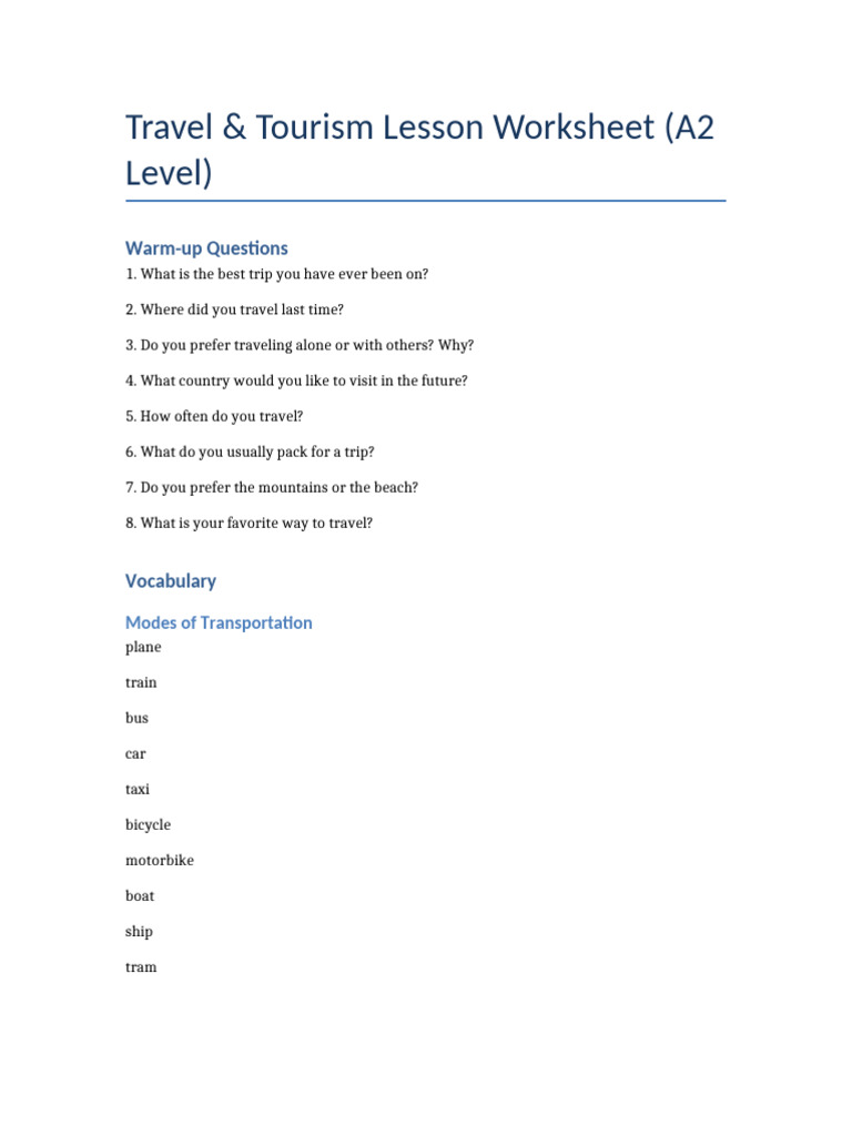 travel_tourism_worksheet | PDF