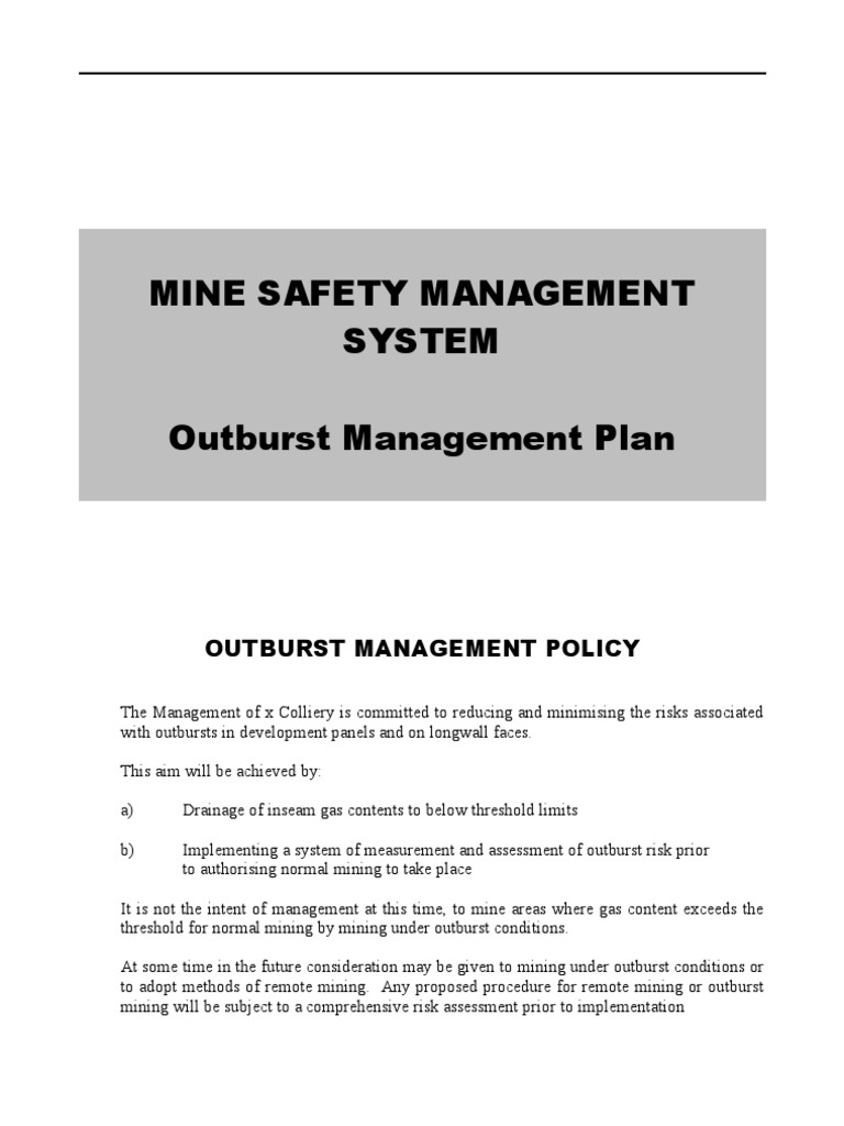 Mine Safety Management System Outburst Management Plan | PDF | Coal ...