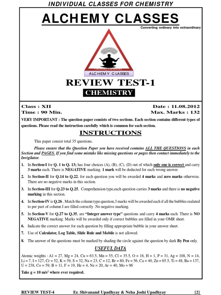 Alchemy Classes - Test1 Answers | PDF | Radioactive Decay | Covalent Bond
