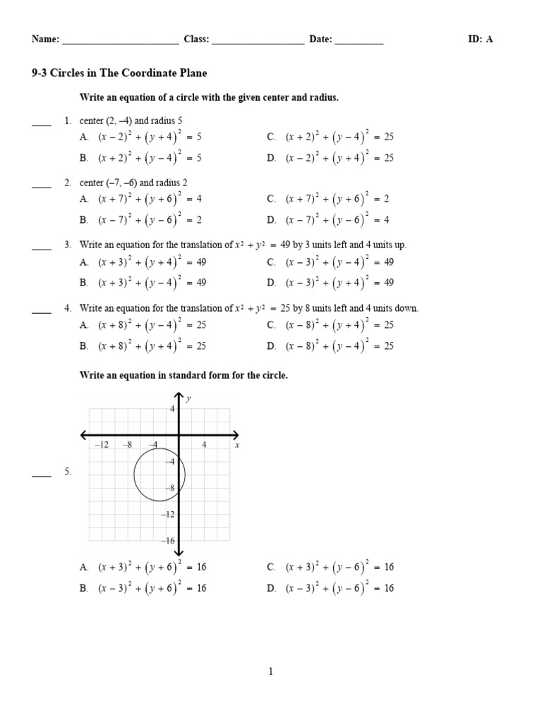 9-3 Circles in The Coordinate Plane | PDF | Circle | Chess Openings