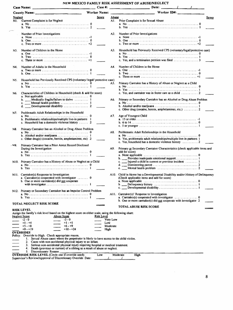 New Mexico Family Risk Assessment of Abuse and Neglect | PDF | Child ...