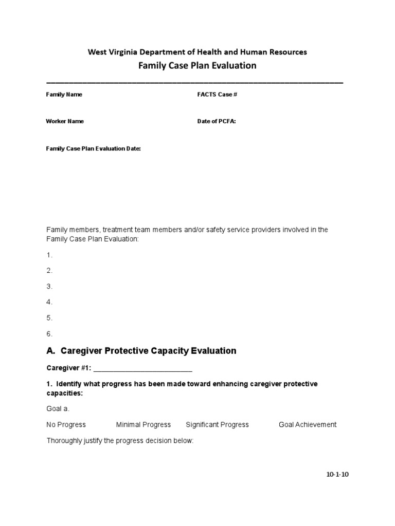 West Virginia CPS - Family Case Plan Evaluation | Parent ...