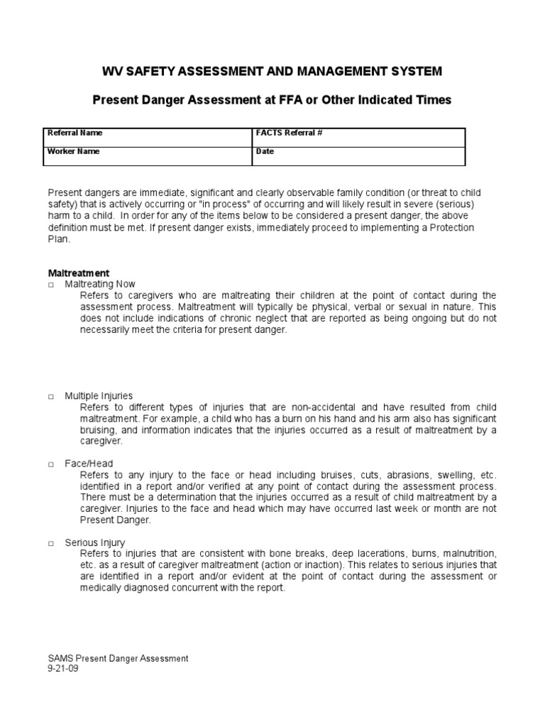 West Virginia CPS - Present Danger Assessment - Risk Assessment Tool ...