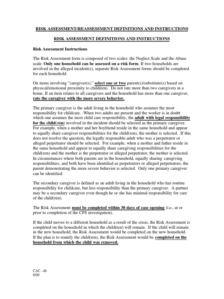 Colorado CPS - Family Risk Assessment - Instructions | Download Free ...
