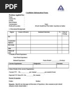 Candidate Information Form - Updated | PDF | Career & Growth
