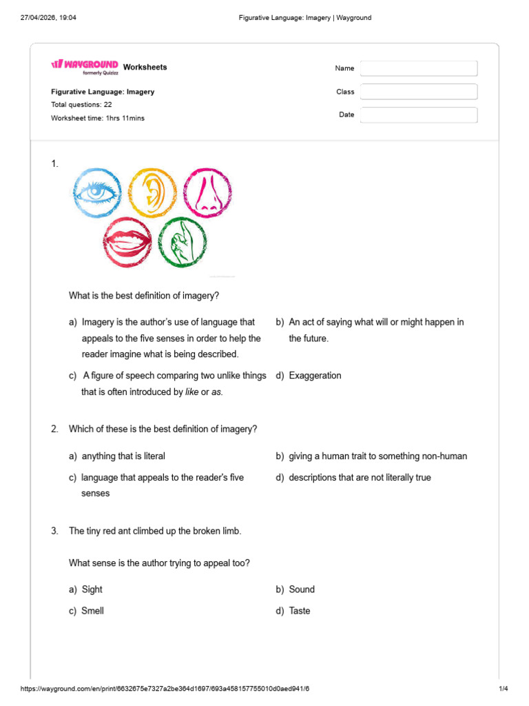 Quizizz - Figurative Language_ Imagery | PDF | Senses | Taste