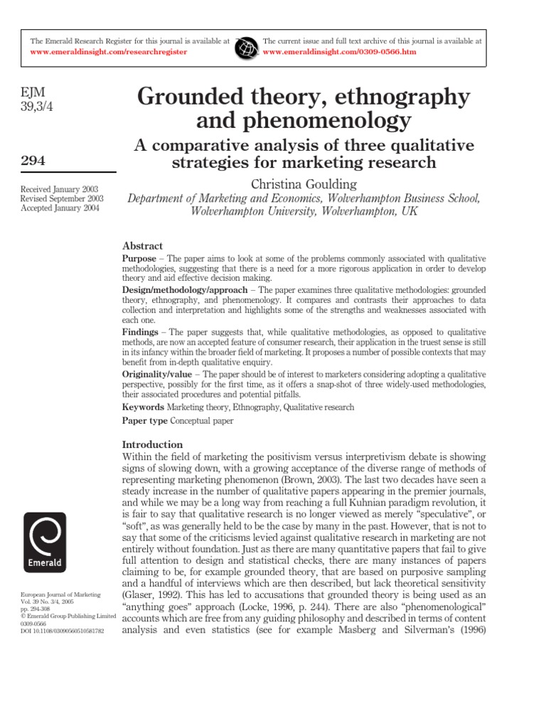 Goulding - Grounded Theory, Ethnography, Phenominology | PDF ...
