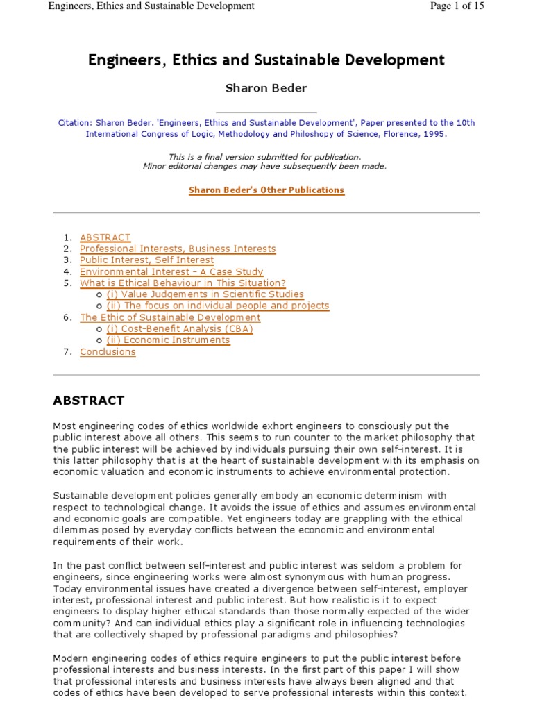 Engineers, Ethics and Sustainable Development | PDF | Cost–Benefit ...