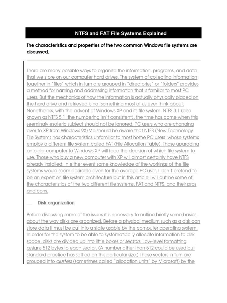 NTFS and FAT File Systems Explained | PDF | File System | Computer File