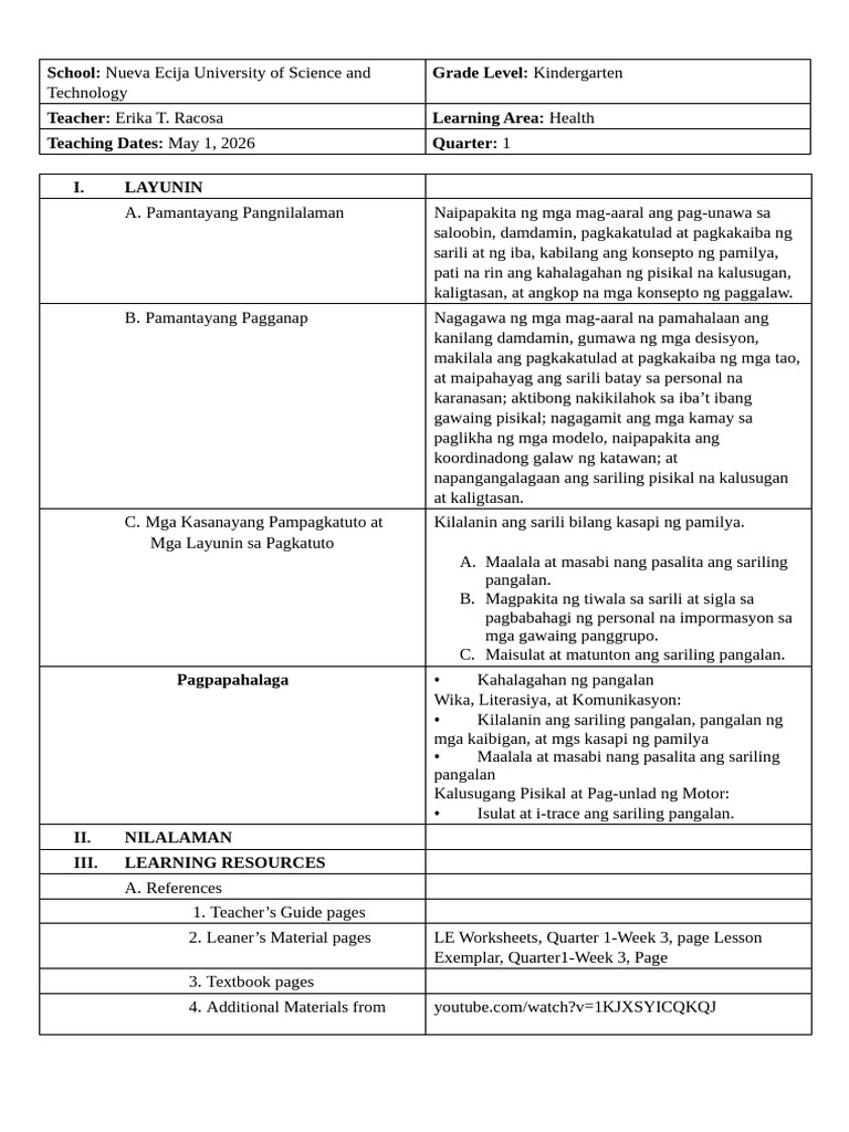 Lesson Plan in Kindergarten | PDF