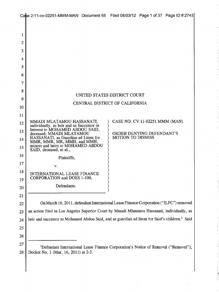 Order Denying Motion to FNC Motion to Dismiss
