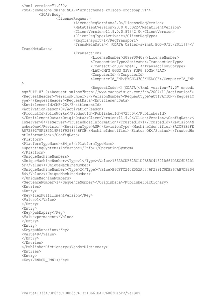 SWActivateRequest 9000000000033107V8F3PG44 BKGHGJ3G8KHKDCGF | PDF | Data Serialization Formats | Xml