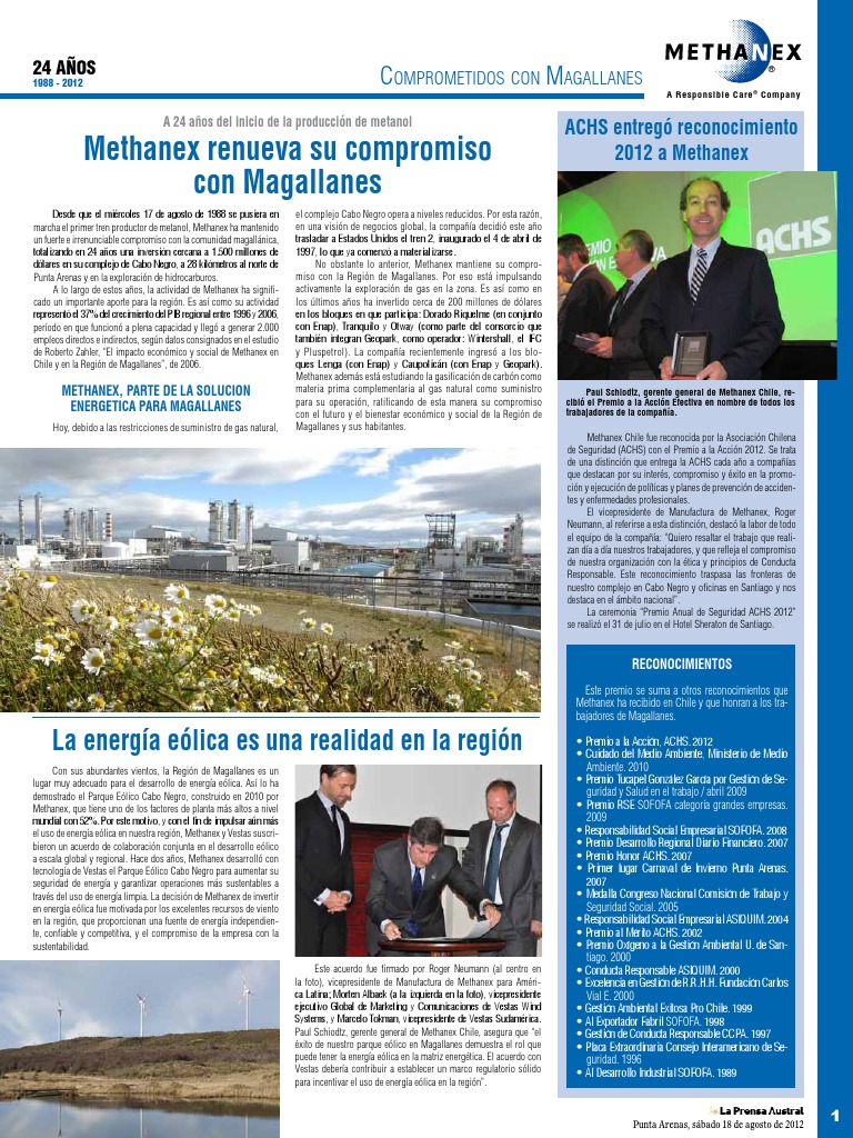 Suplemento 24 Años de Methanex | PDF | Chile | Pequeñas y medianas empresas