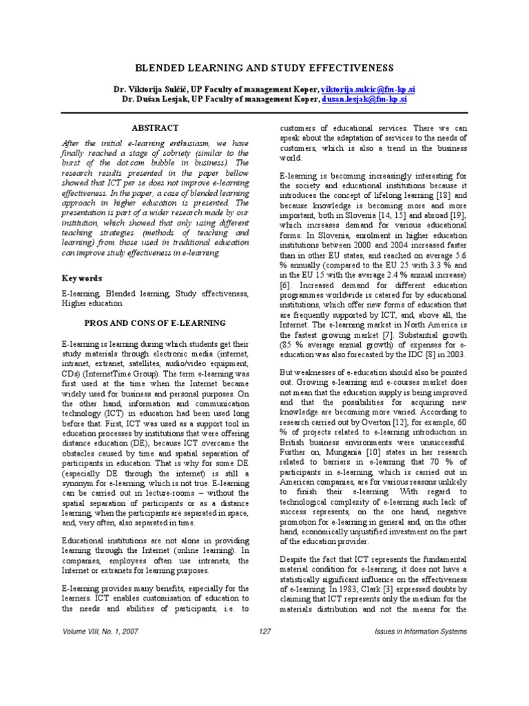 Blended Learning and Study Effectiveness | PDF | Educational Technology ...