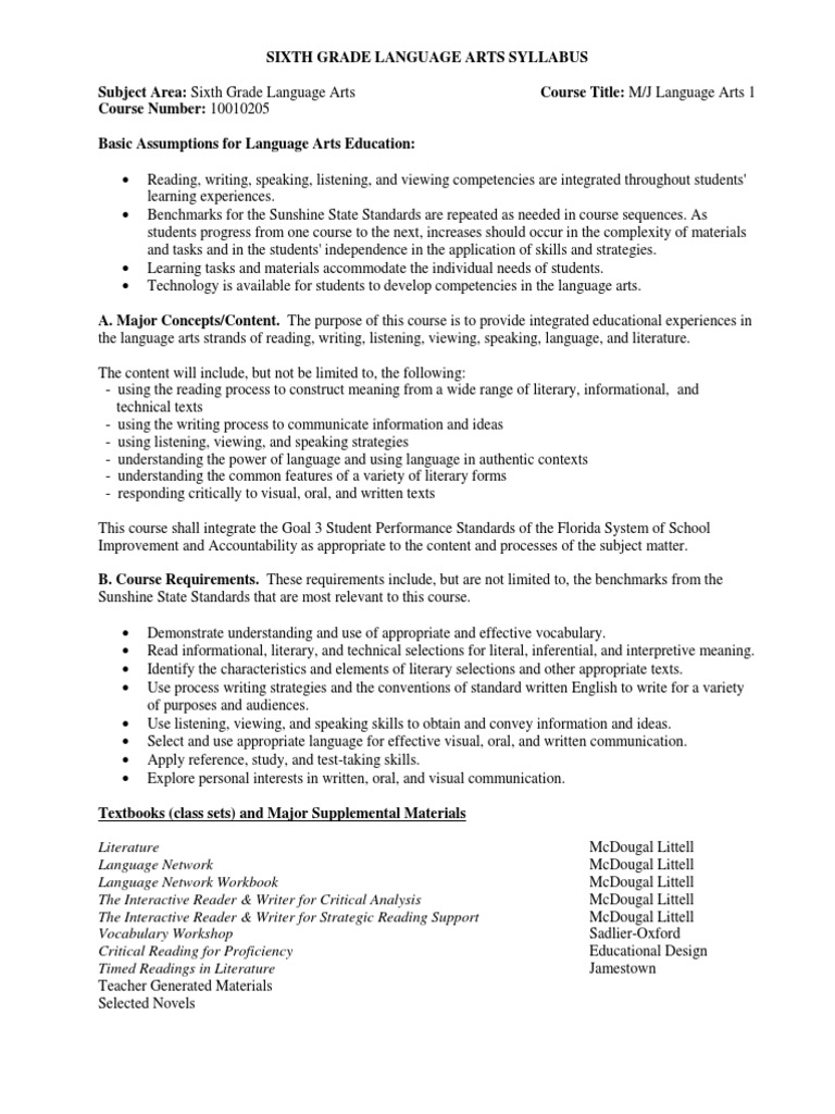 6th Grade Advanced Language Arts Syllabus and Pacing Guide 2012-13 ...
