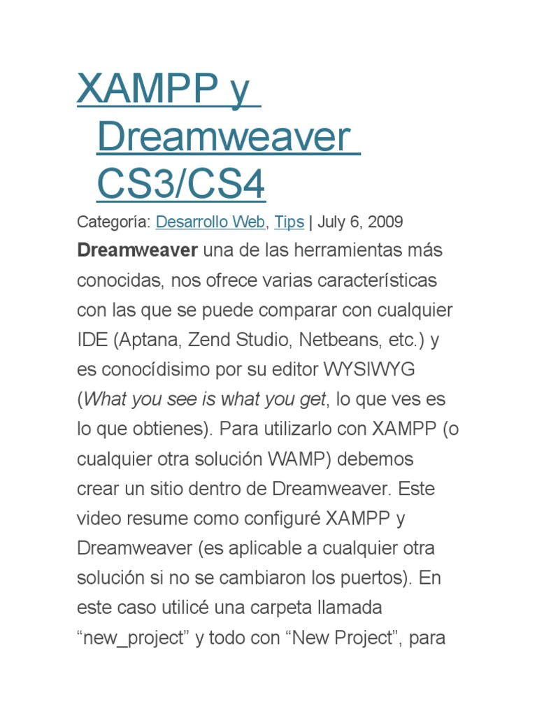 XAMPP y Dreamweaver CS3 | PDF | Adobe Dreamweaver | Tabla (base de datos)