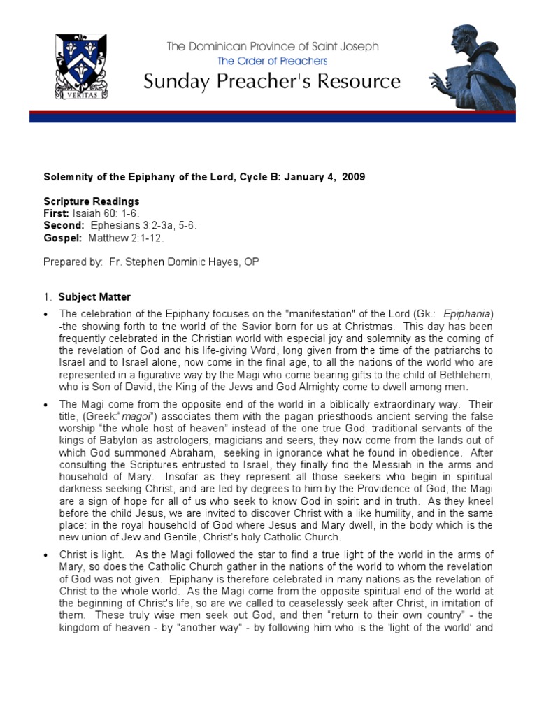Solemnity of The Epiphany of The Lord | PDF | Biblical Magi | Jesus