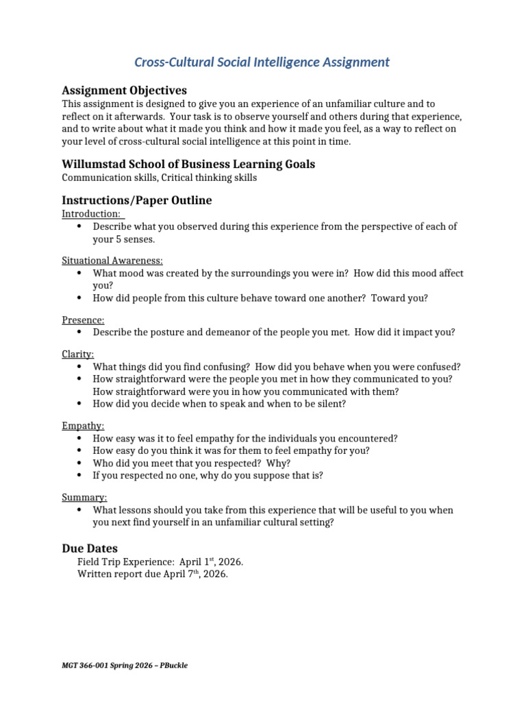 Cross Cultural Assignment MGT366 Spring 2026 | PDF