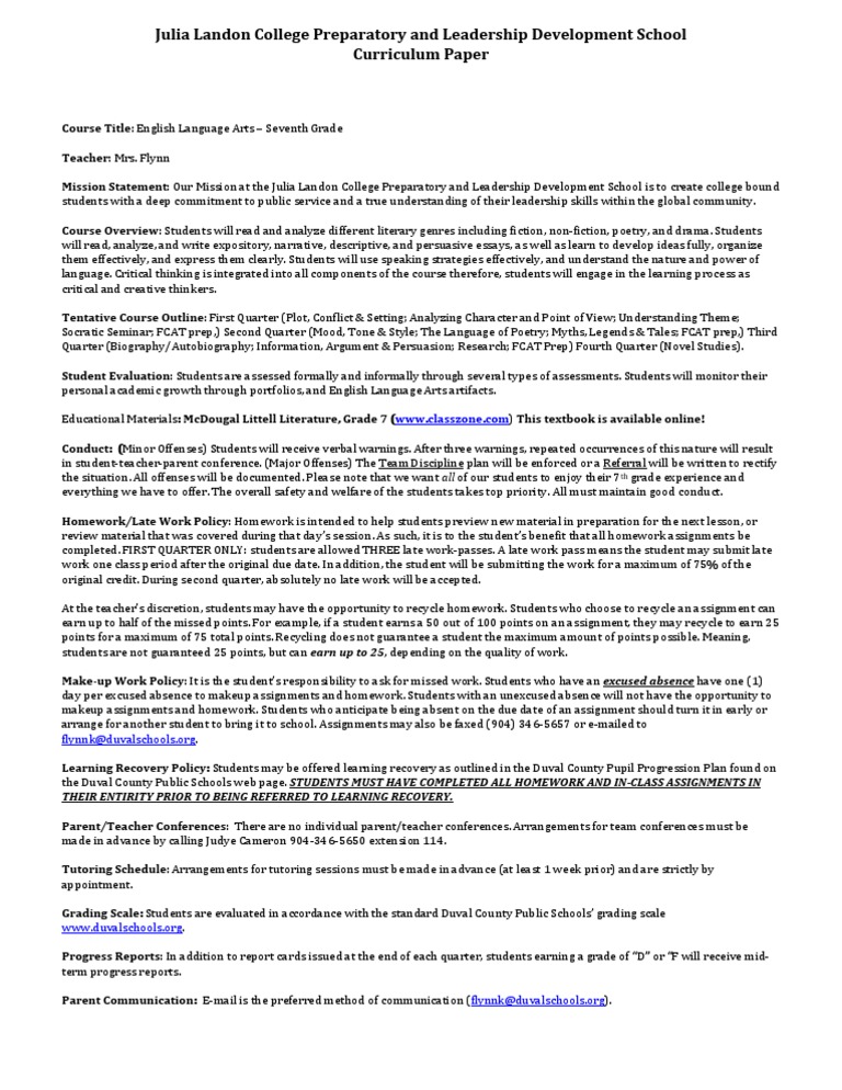 Final Curriculum Paper 2012 | PDF | Homework | Pedagogy