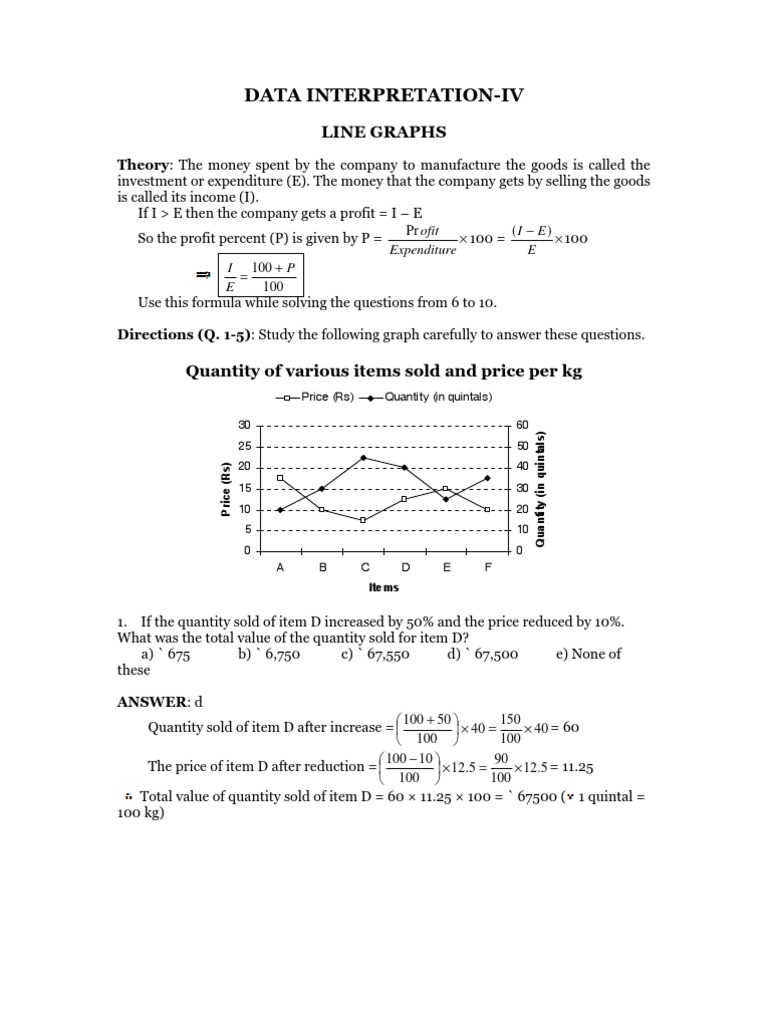 Data Interpretation-Iv: Line Graphs | PDF | Percentage | Prices