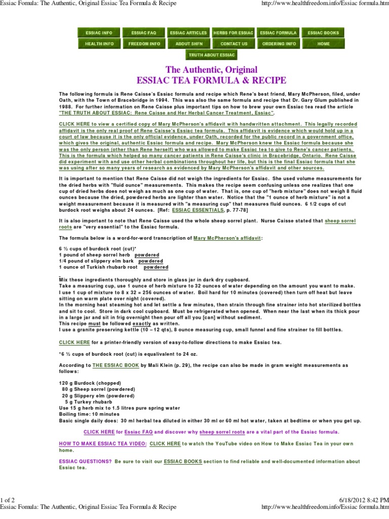 Essiac Fomula - The Authentic, Original Essiac Tea Formula & Recipe ...