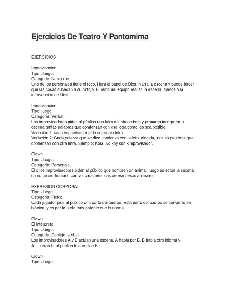 Ejercicios de Teatro Y Pantomima | PDF | Improvisación | Creatividad