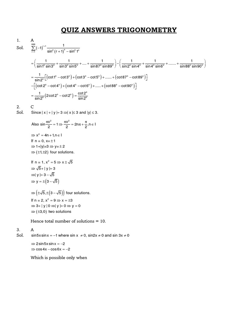 QUIZ - Trigonometry_Answer and Solution | PDF | Chess Theory | Chess ...