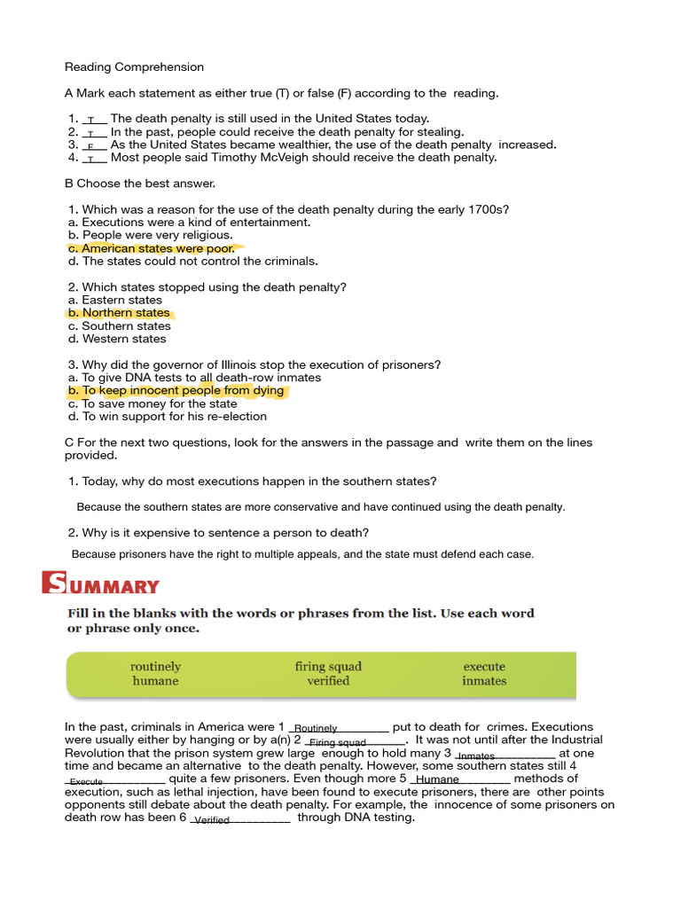 Reading 11 Exercises | PDF | Capital Punishment | Death Row