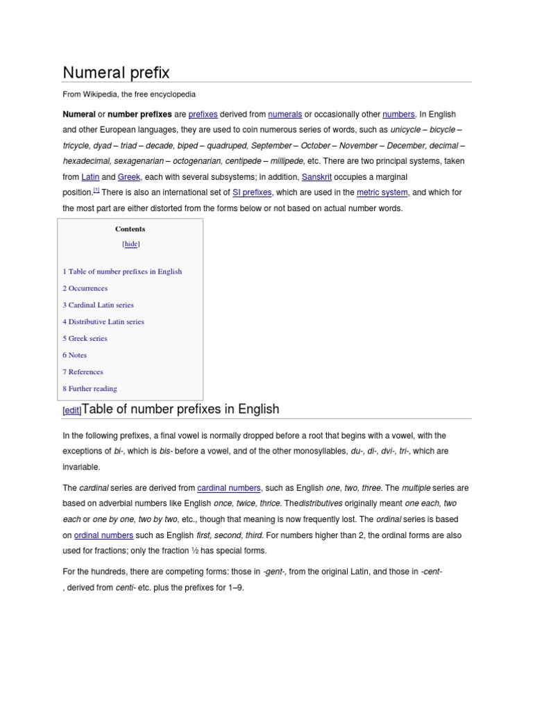 Numeral Prefix | PDF | Lexicology | Notation