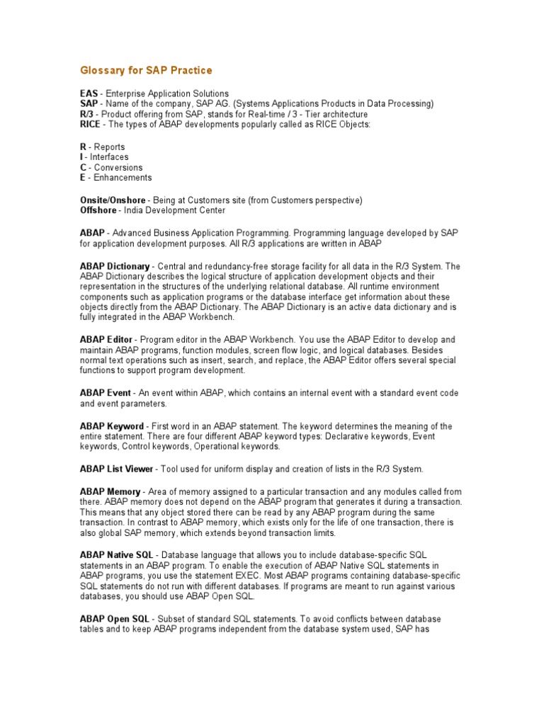 Glossary For SAP | PDF | Databases | Software
