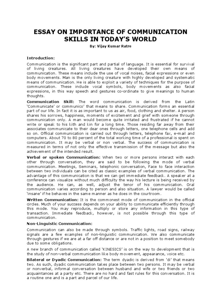 Essay On Importance of Communication Skills in Today's World | PDF ...