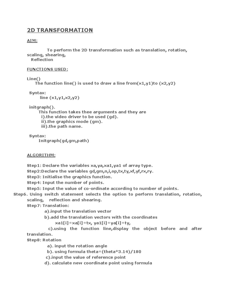 2d Transformation | PDF | 2 D Computer Graphics | C (Programming Language)